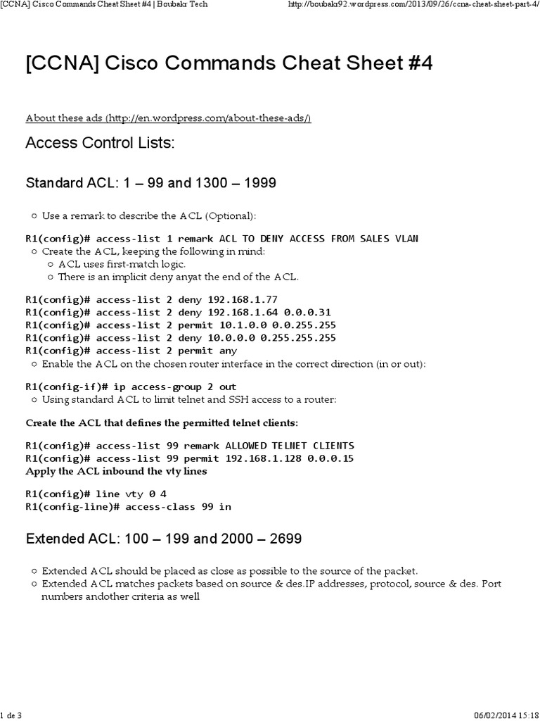 Configuring and Verifying Access Control Lists (ACLs) and Dynamic Host Configuration Protocol ...