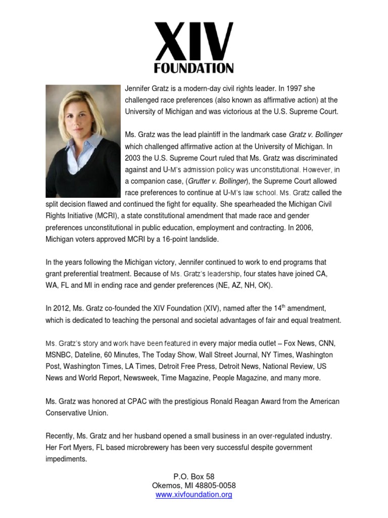 Jennifer Gratz Bio | PDF | Public Sphere | Politics Of The United States