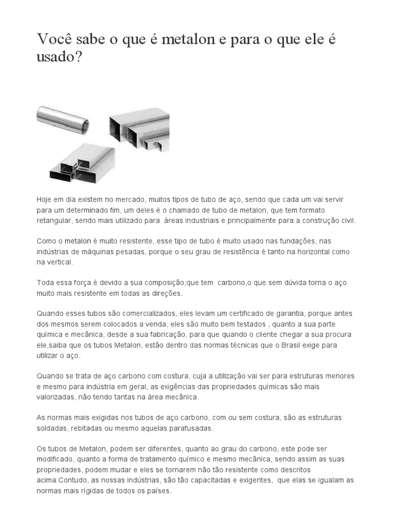 O que é Metalon e suas aplicações | PDF | Aço | Carbono