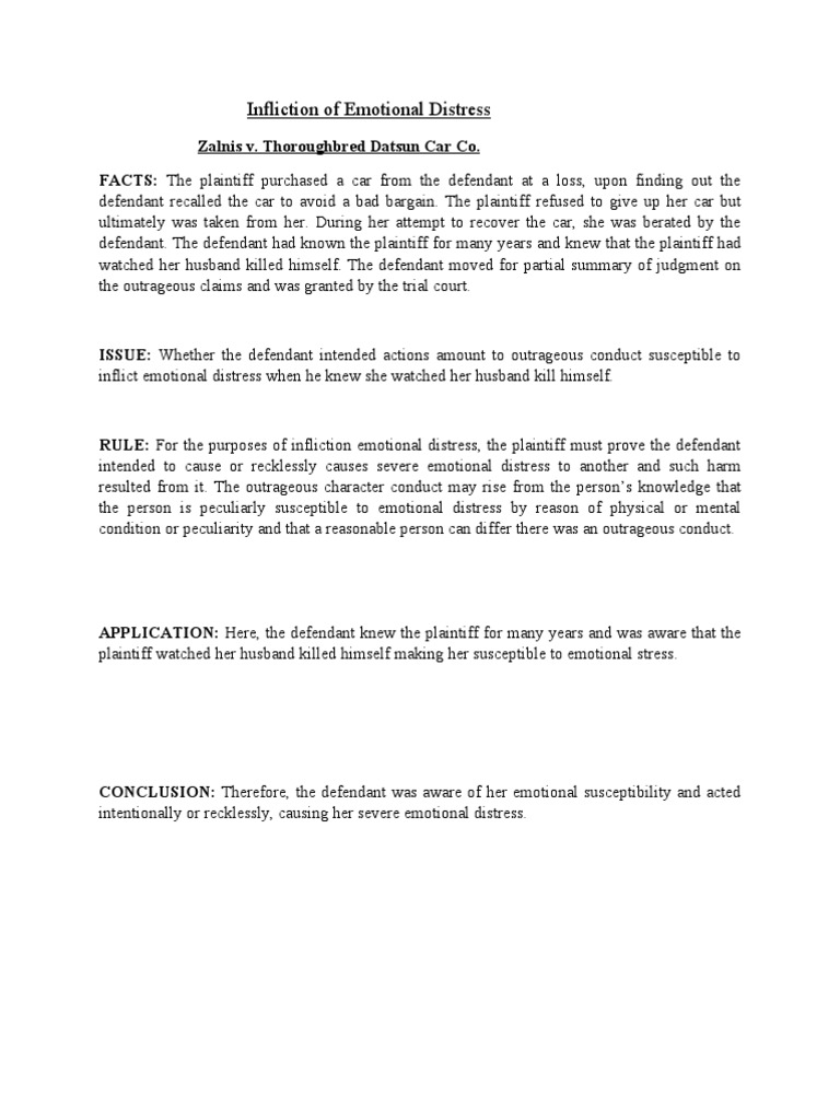 Emotional Distress Legal Cases Overview | PDF | Intentional Infliction ...