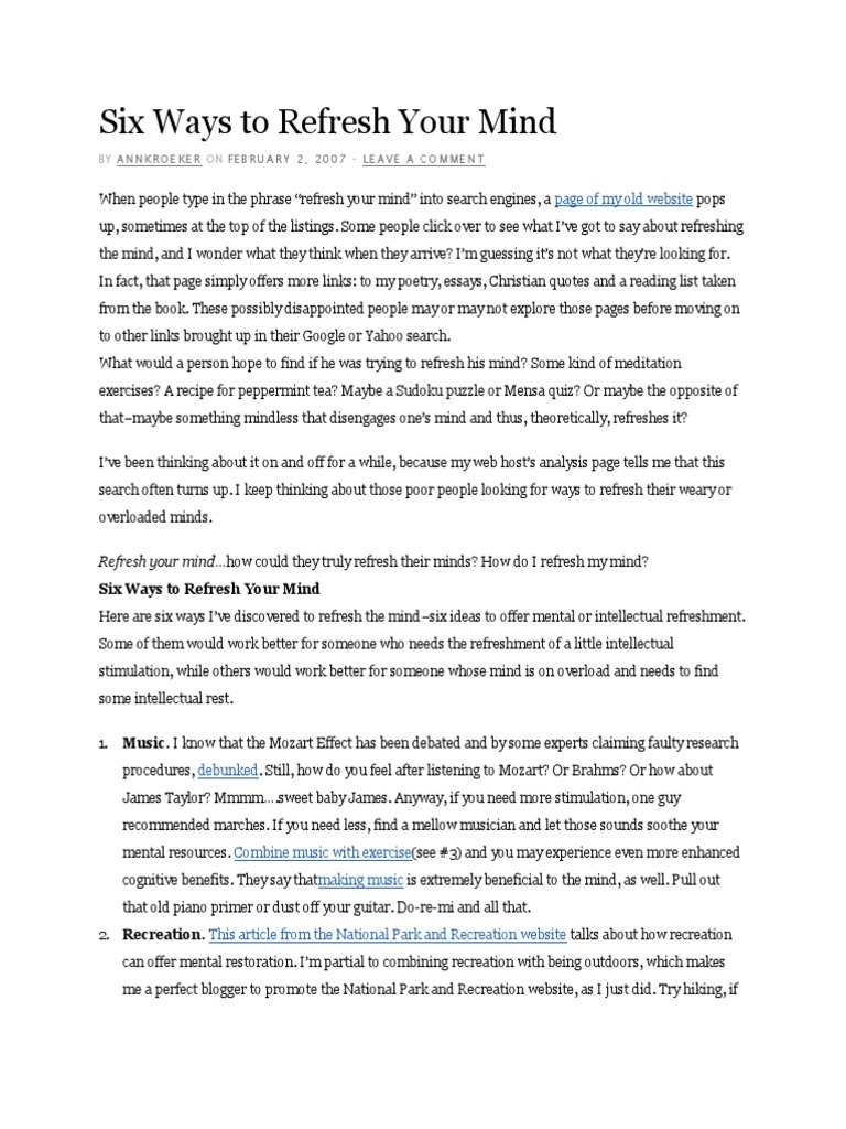 Six Ways to Refresh Your Mind | Mind | Physical Exercise