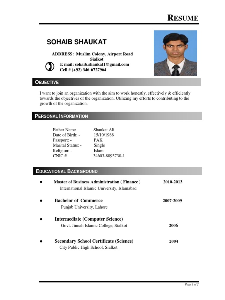 Sohaib (C.V) | PDF | Finance & Money Management