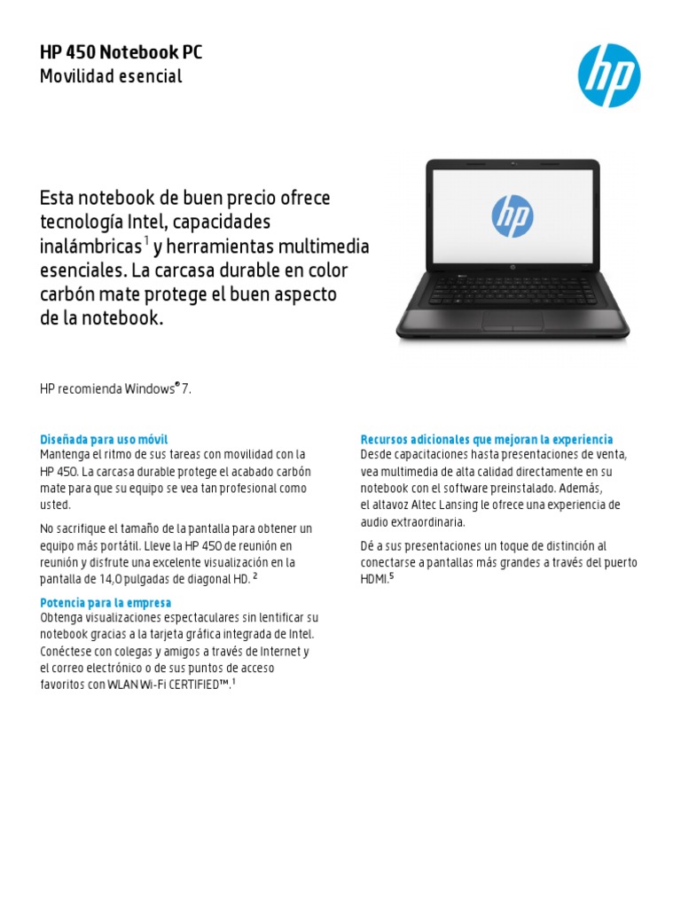 PDF HP 450 Notebook PC | PDF | Computación de 64 bits | Seguro digital