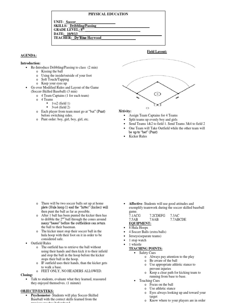 Soccer Lesson Plan | PDF | Baseball Field | Athletic Sports