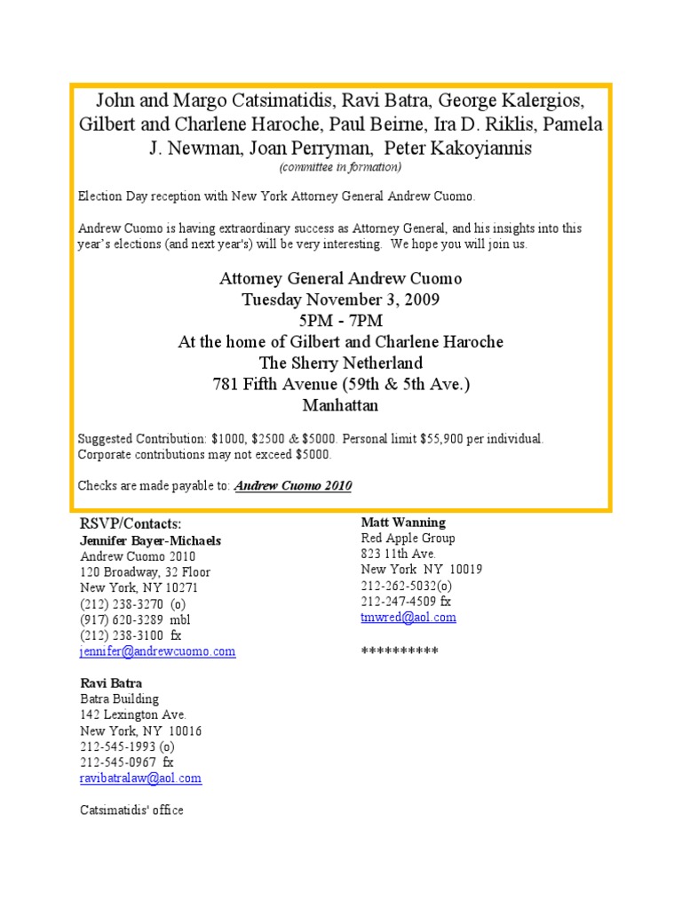 Cuomo Election Day Reception Invite | PDF