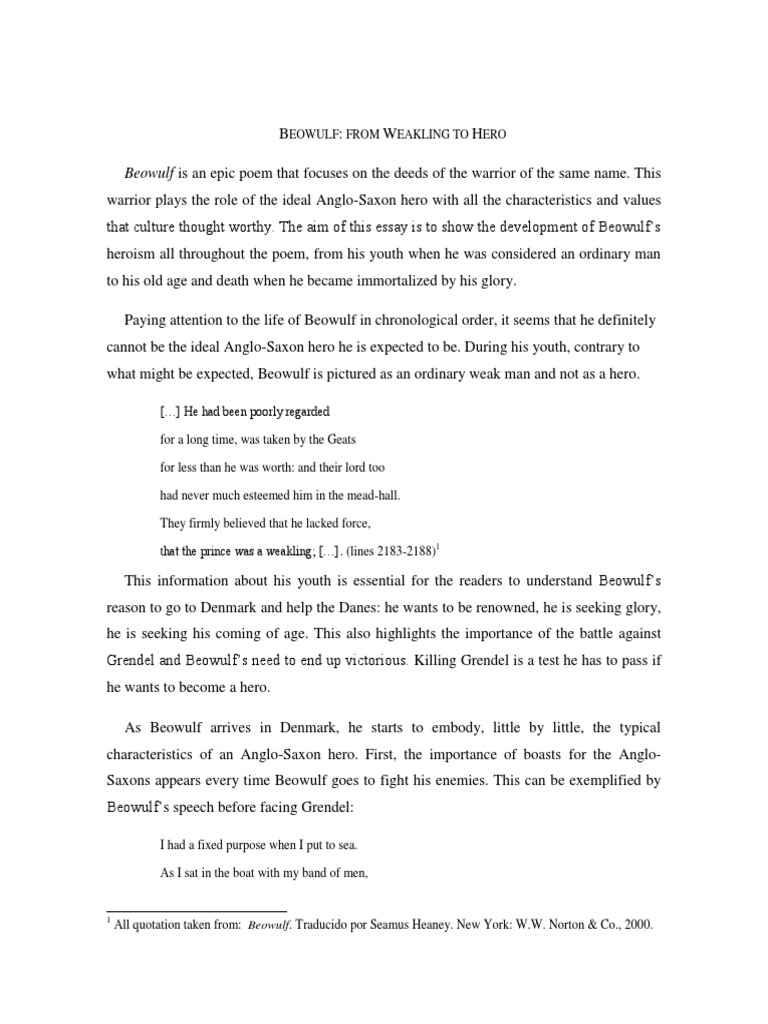 Essay On Beowulf | Beowulf | Hero