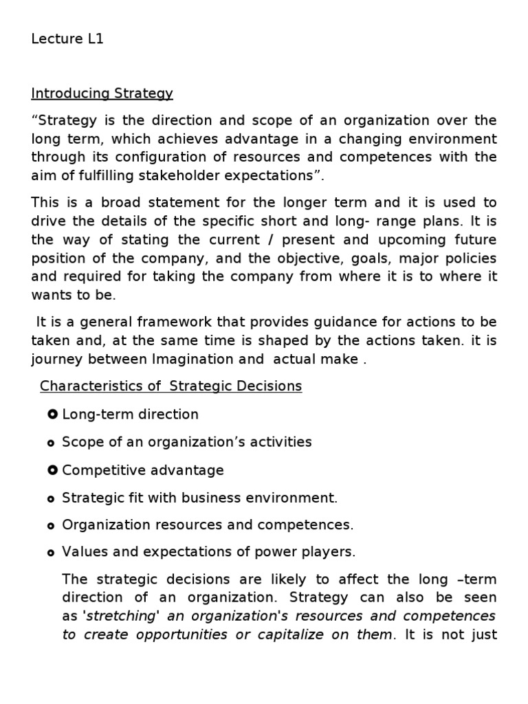 Introducing Strategy "Strategy Is The Direction and Scope of An | PDF ...