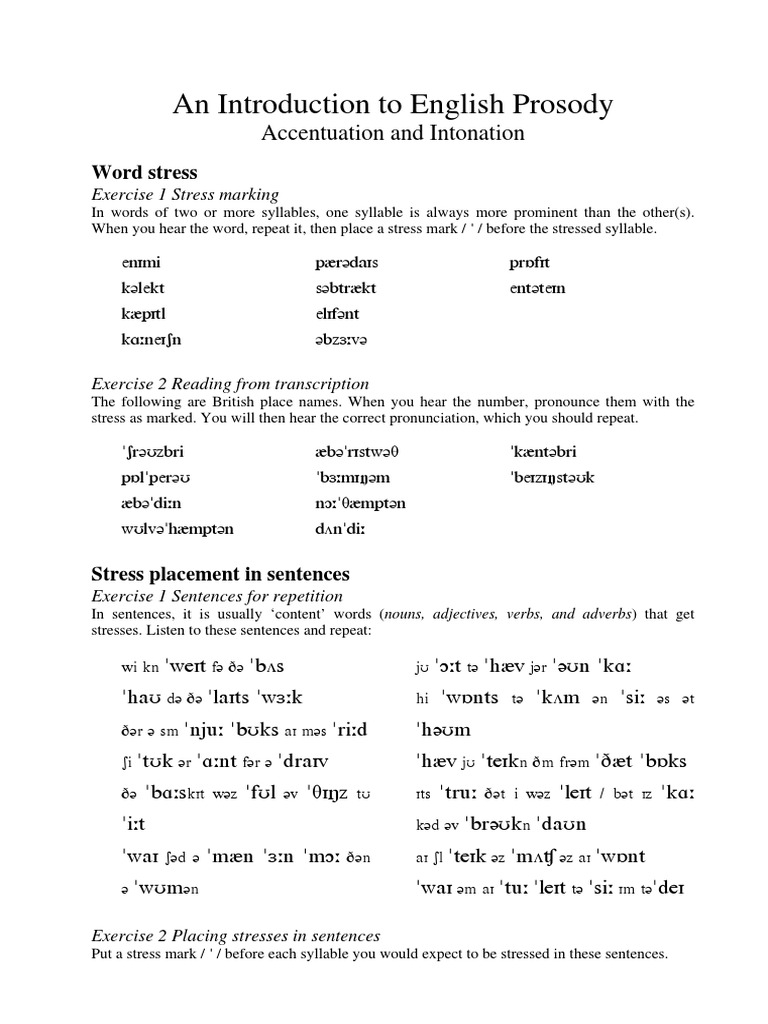 Class 1 English Prosody | Download Free PDF | Stress (Linguistics ...