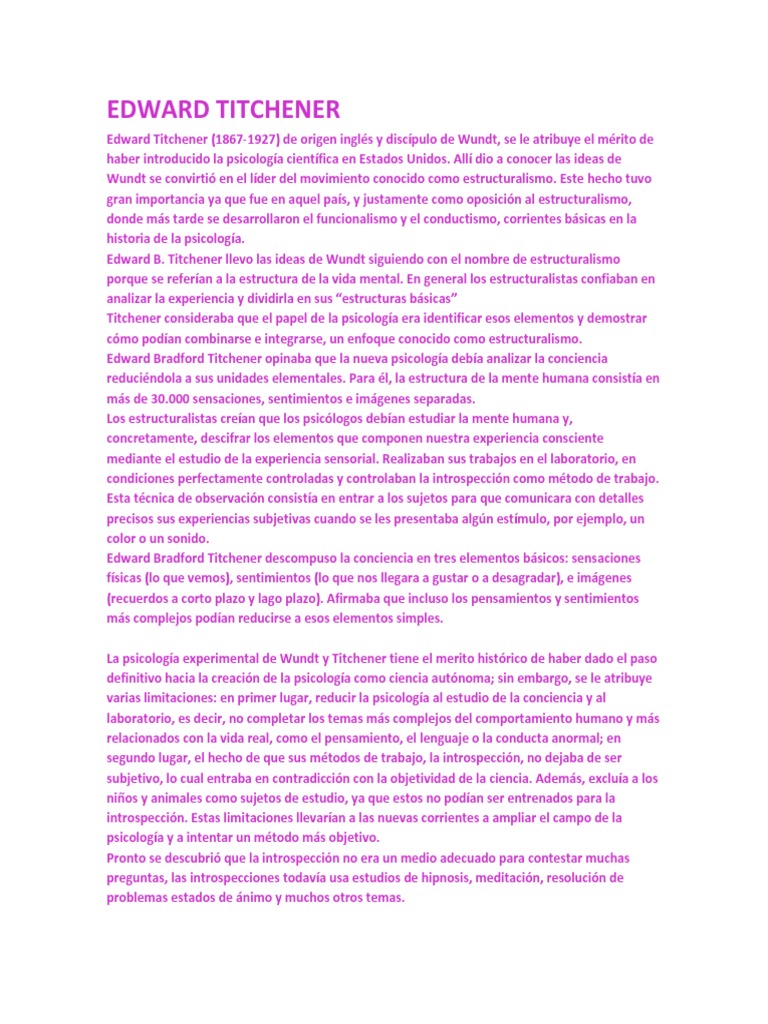Aportes de Edward Titchener al Estructuralismo | PDF | Sicología | Science