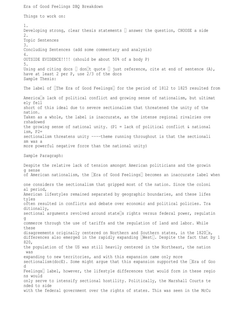 "Era of Good Feelings DBQ Guide" | PDF | Southern United States | The ...
