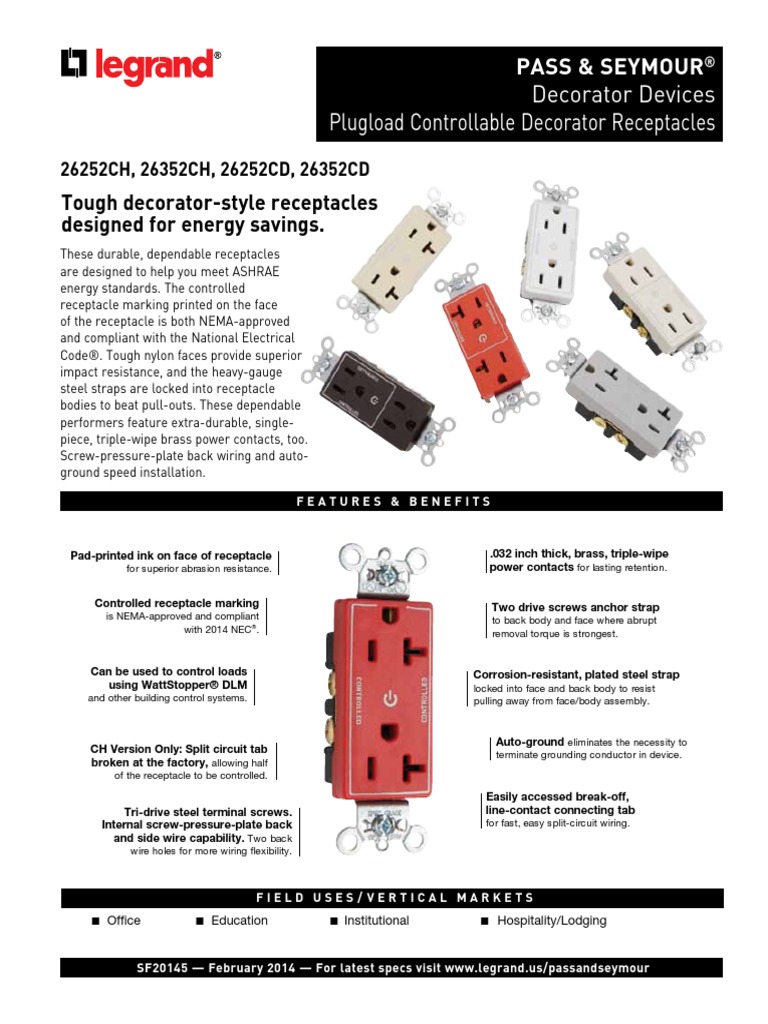 Plugload Controllable Decorator Receptacles Spec Sheet SF20145 | PDF ...