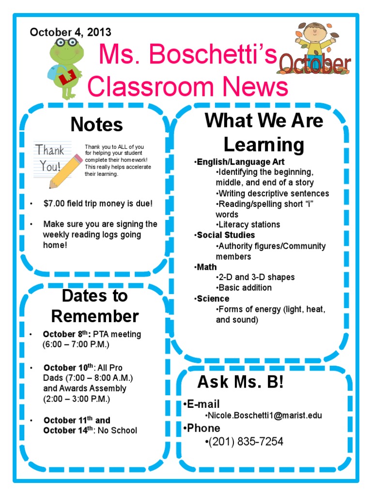 Classroom News: Learning & Events | PDF | Language Arts & Discipline