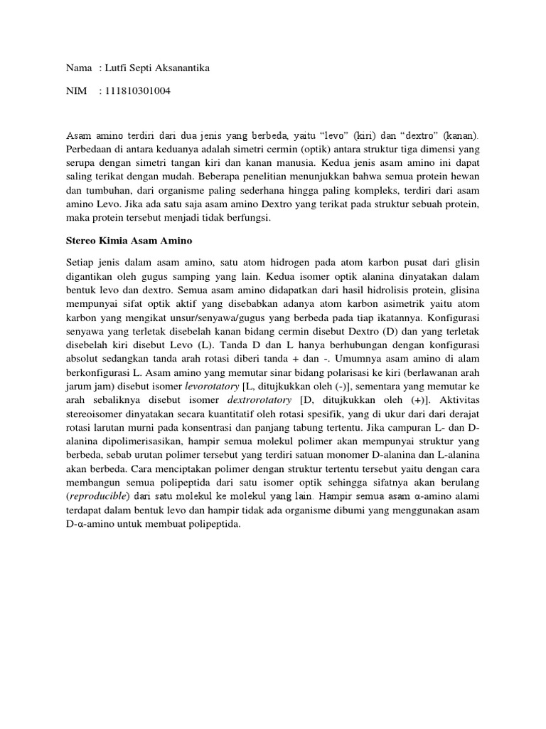 Dextro Dan Levo Pada Asam Amino | PDF