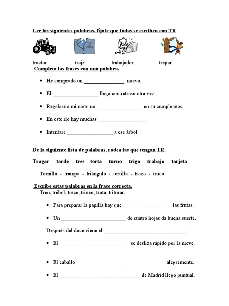 Ejercicios Silabas Trabadas | PDF | Alimentos | Cocinando