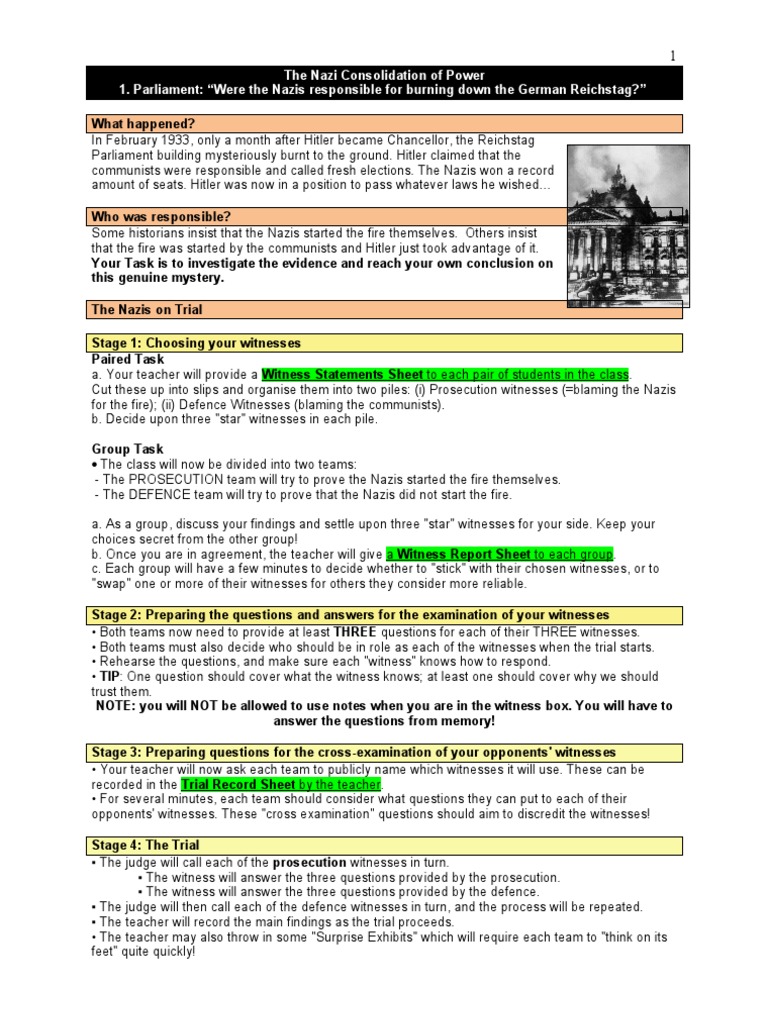Reichstag Fire: Roleplay Lesson | PDF | Nazi Germany | Nazi Party