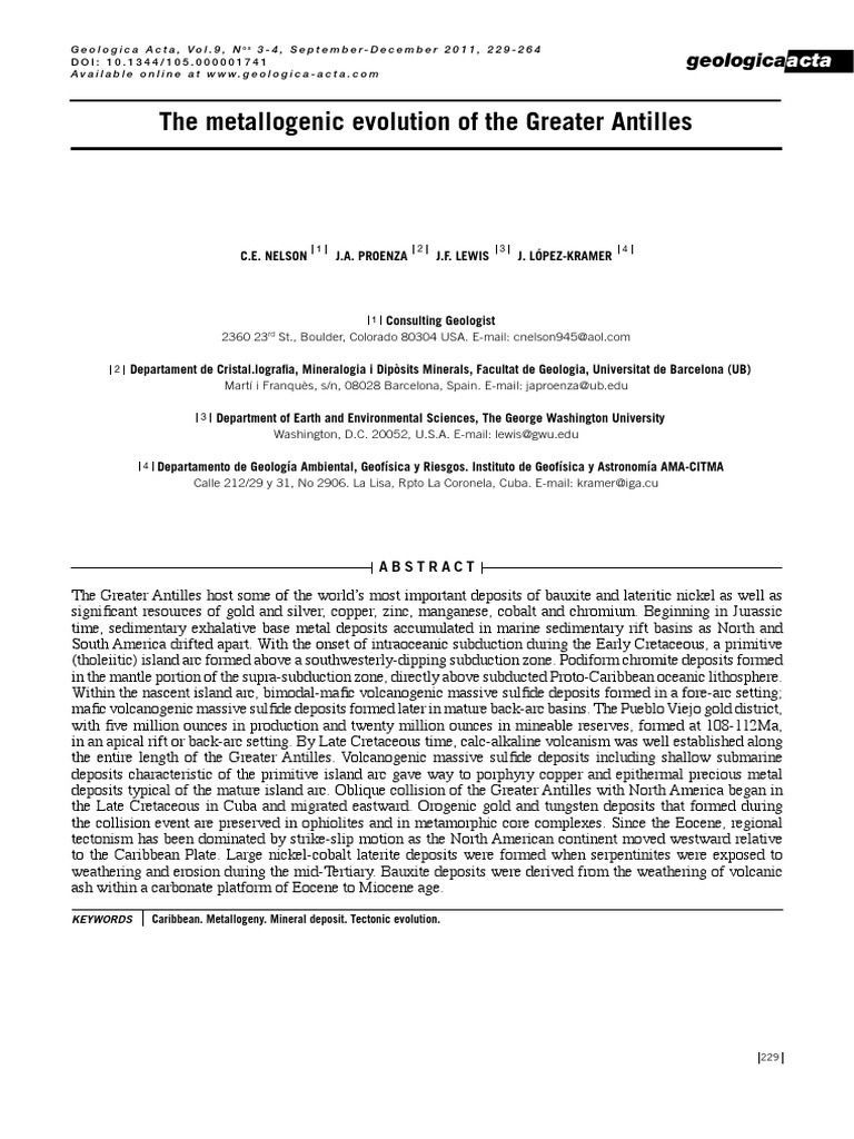 The Metallogenic Evolution of The Greater Antilles - Nelson Et Al ...