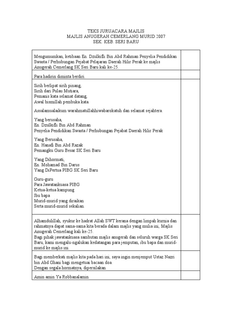Teks Juruacara Majlis | PDF