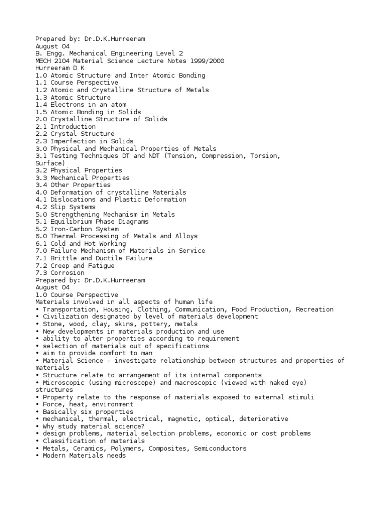 Material Science Lecture Notes Overview | PDF | Crystal Structure ...