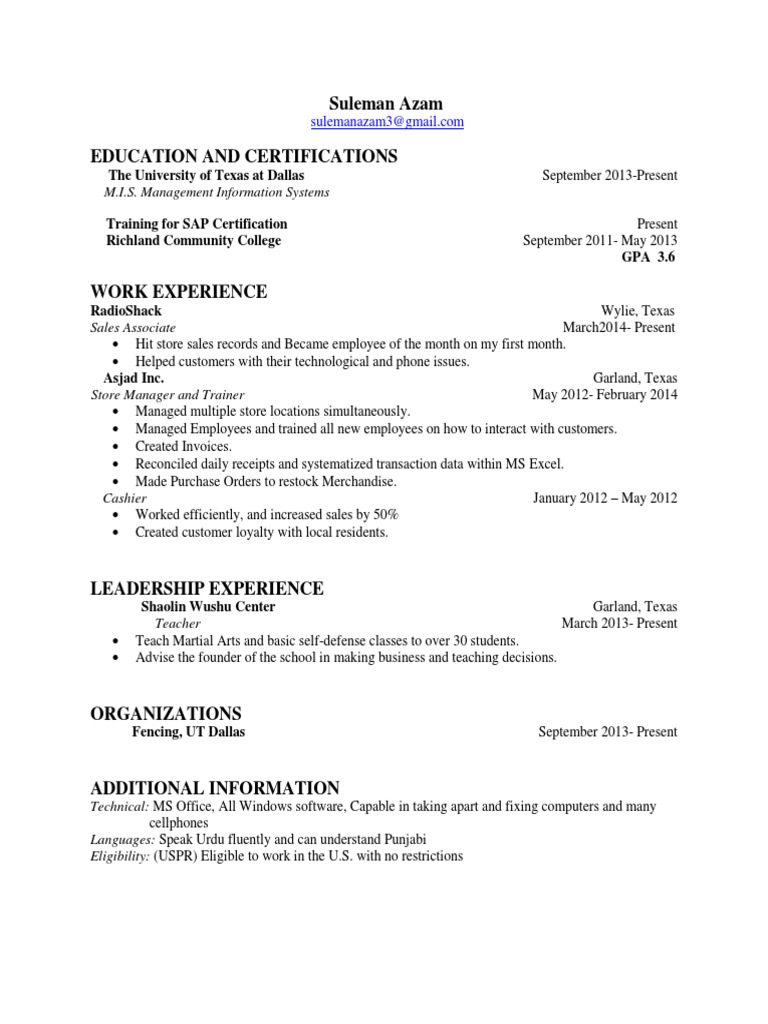 Suleman Azam's Resume and Experience | PDF | Career & Growth
