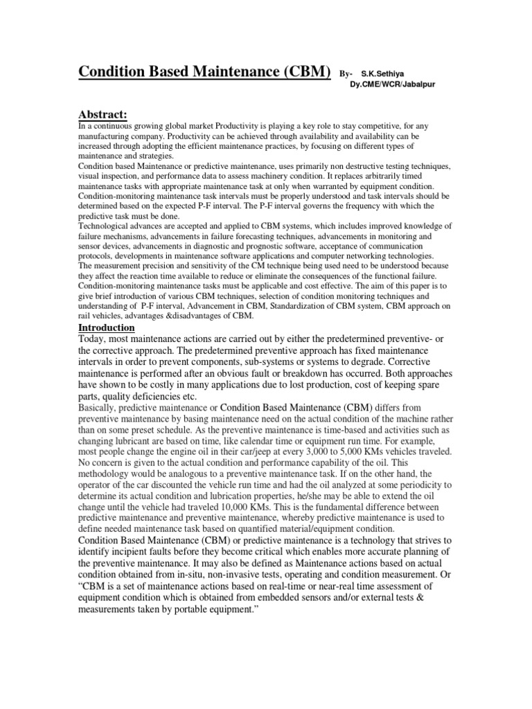 Condition Based Maintenance (CBM) | PDF | Computer Network | World Wide Web