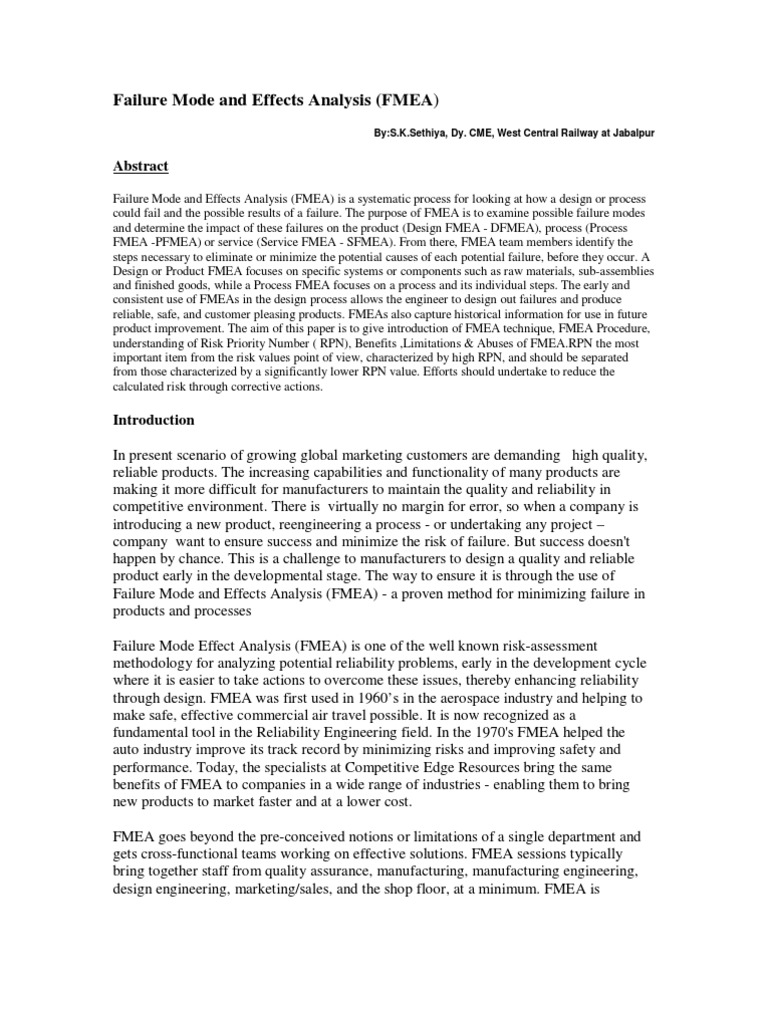 Failure Mode and Effects Analysis (FMEA) | PDF | Reliability Engineering | Systems Theory