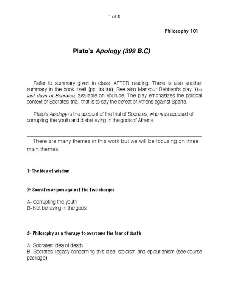 Apology Key Themes | PDF | Apology (Plato) | Socrates