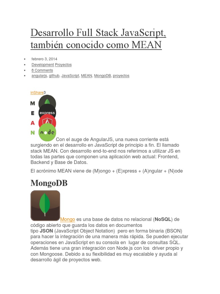 Desarrollo Full Stack JavaScript | PDF | Mongo Db | Script Java