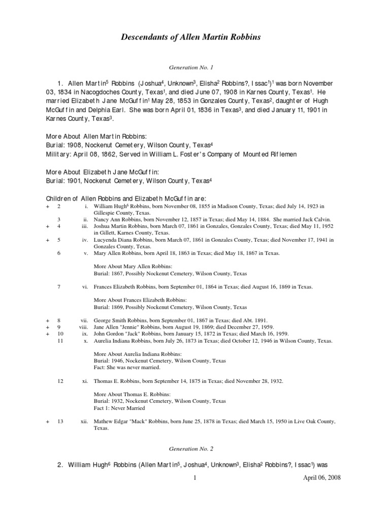 Allen Martin Robbins Family Tree | PDF | Rituals | Funeral