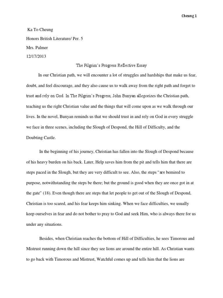 The Pilgrims Progress Reflective Essay | PDF | The Pilgrim's Progress ...