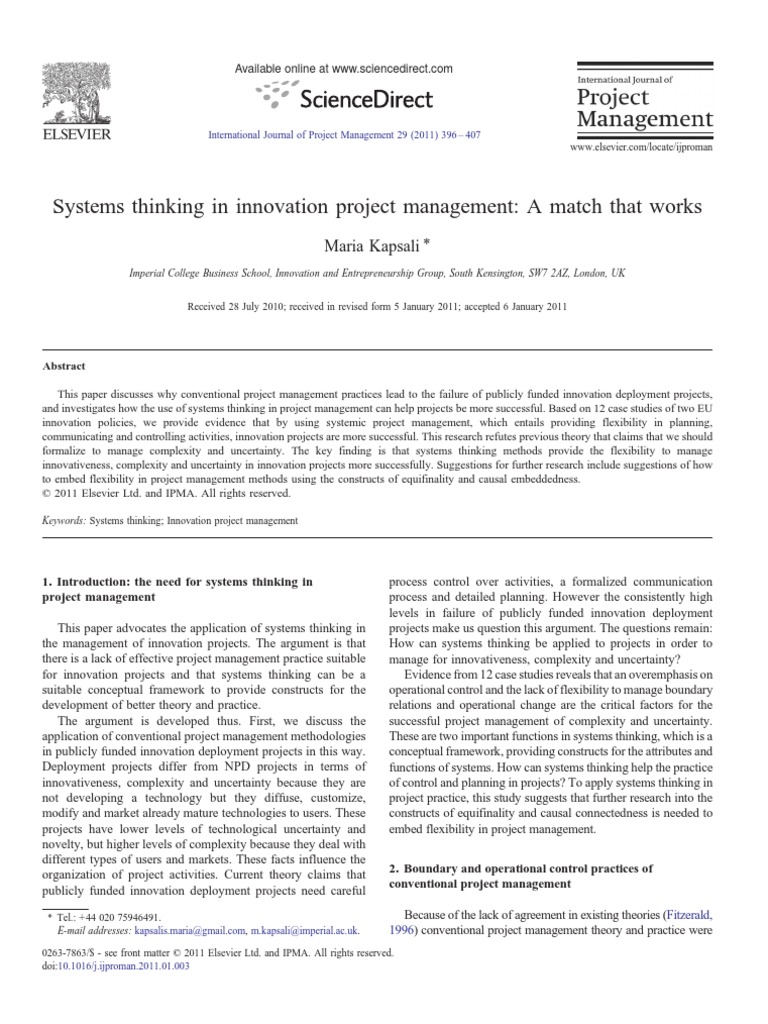 Systems Thinking in Innovation Project Management A Match That Works ...