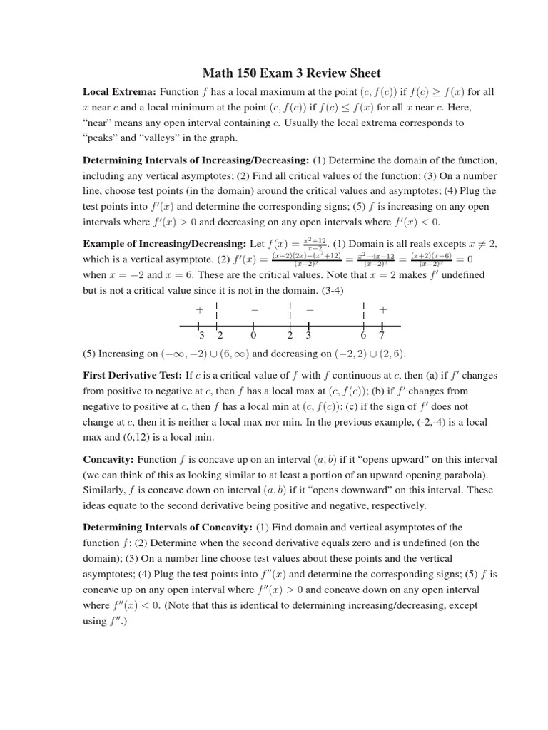 Math 150 Exam 3 Review Sheet | PDF | Science & Mathematics