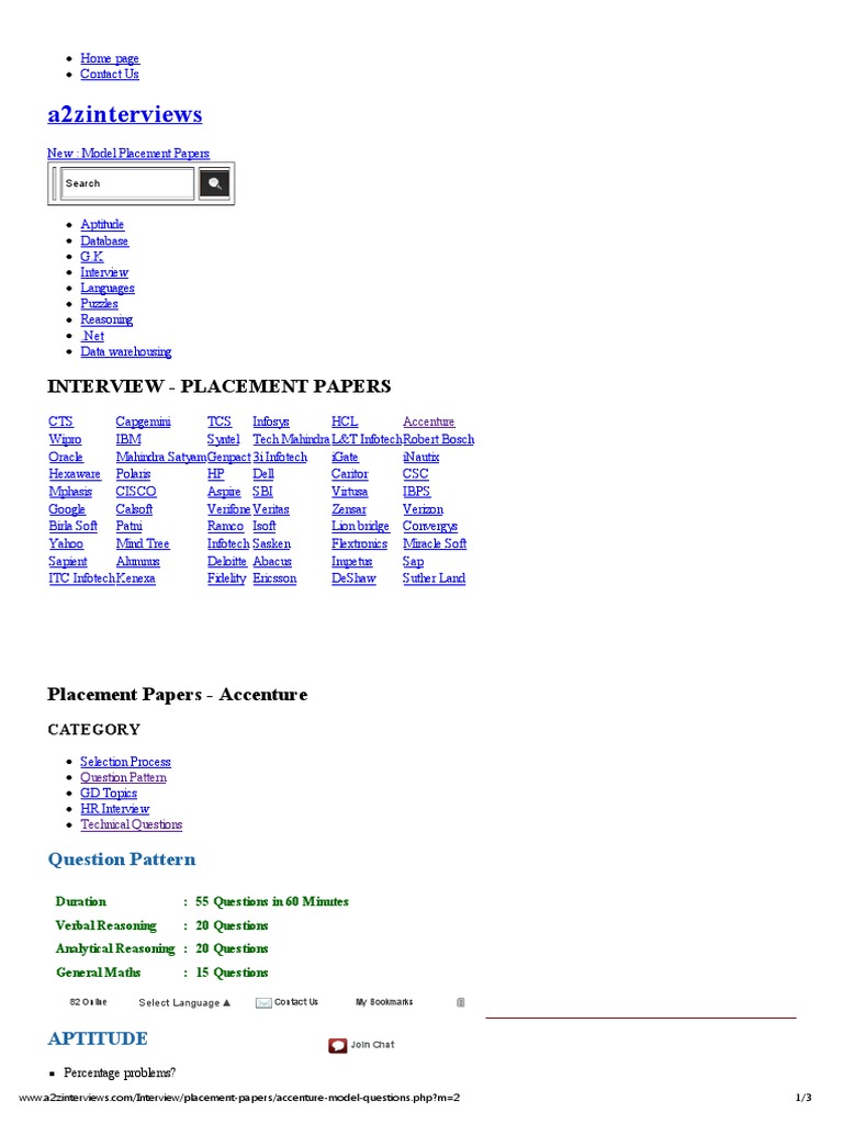 Accenture Placement Papers Pattern Pdf Technology And Engineering 