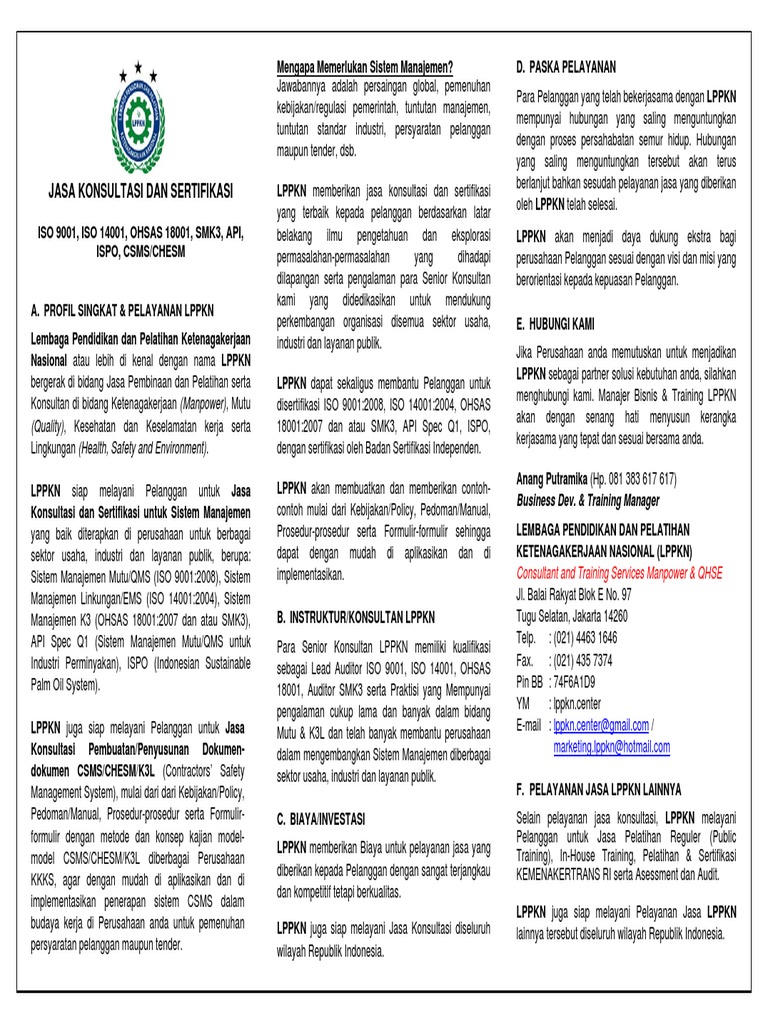 Brosur Jasa Konsultasi Dan Sertifikasi | PDF | Bisnis