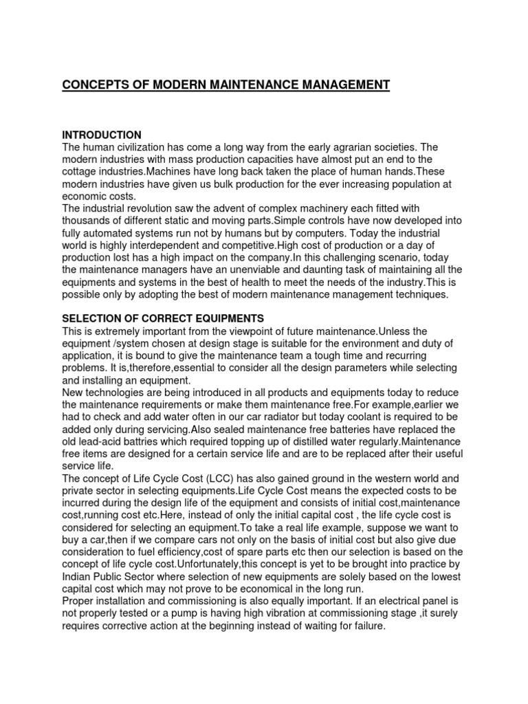 Concepts of Modern Maintenance Management | PDF | Production And ...
