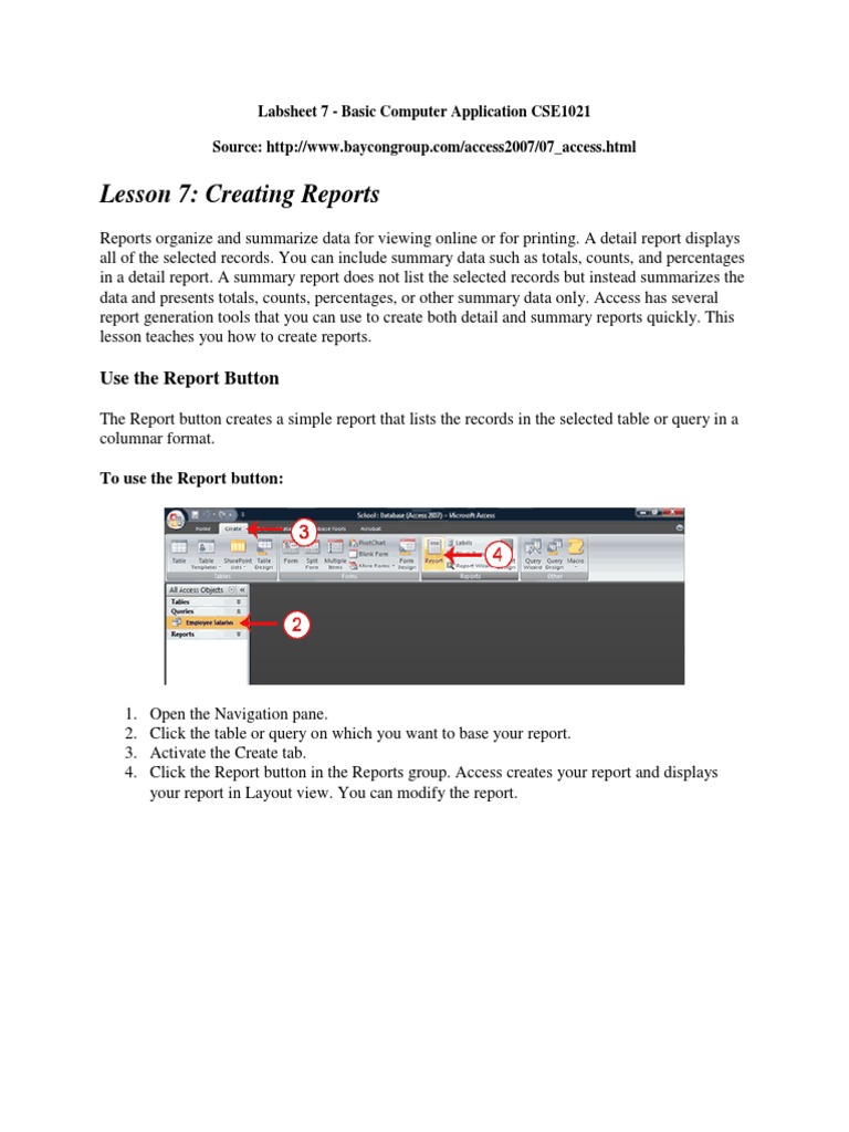 Labsheet 7 CreatingReports | PDF | Typefaces | Page Layout