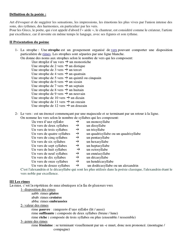 Vocabulaire de La Poesie | PDF | Rime dans la poésie | Poétique ...