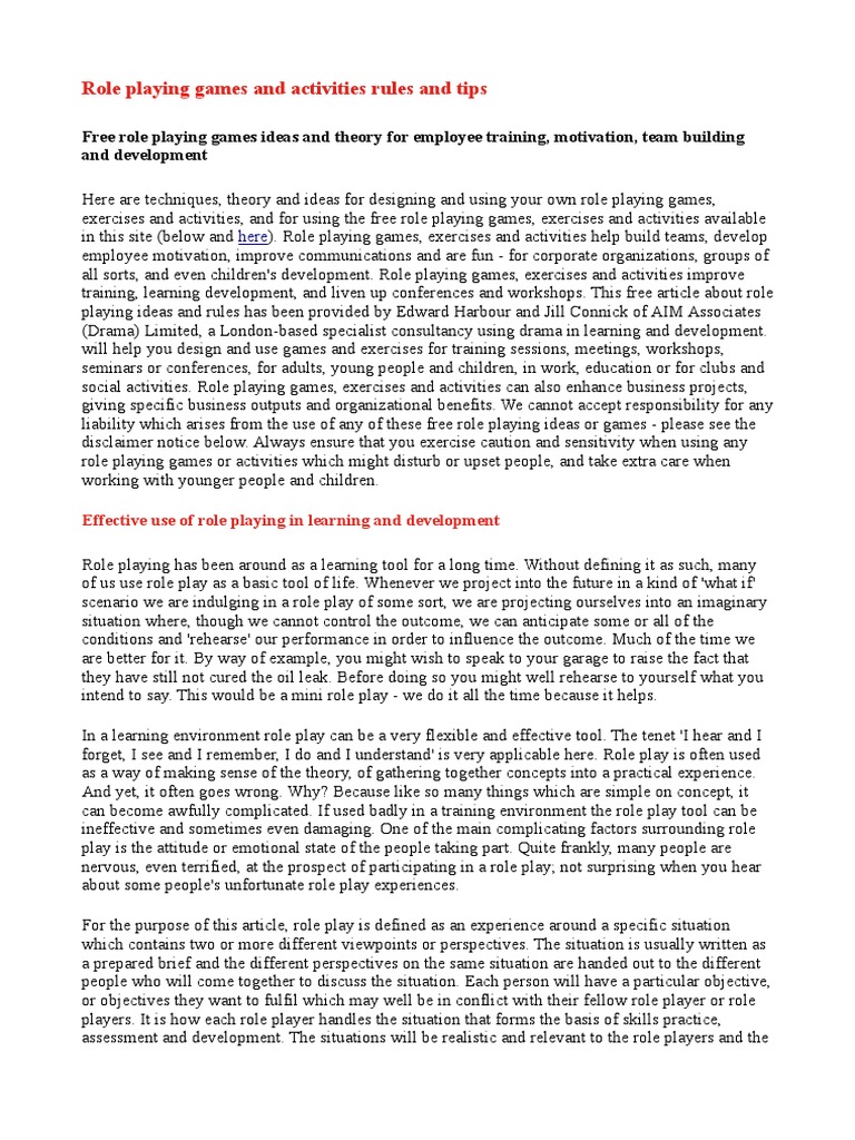 Role Playing Games and Activities Rules and Tips | PDF | Facilitator ...