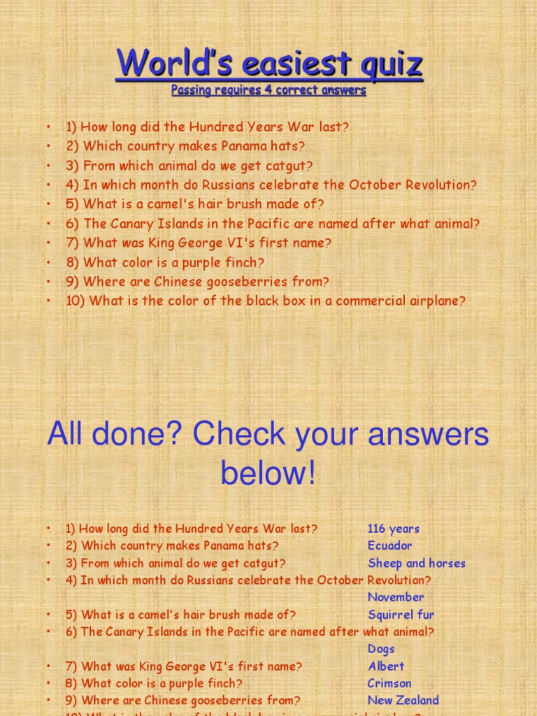 World's Easiest Quiz Questions | PDF