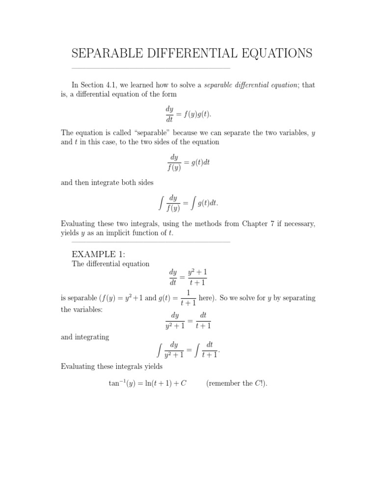 Separable Differential Equations: Example 1 | PDF | Teaching Methods & Materials | Computers