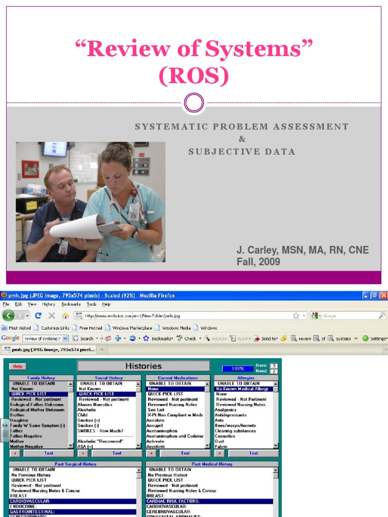 "Review of Systems" (ROS) : Systematic Problem Assessment & Subjective ...