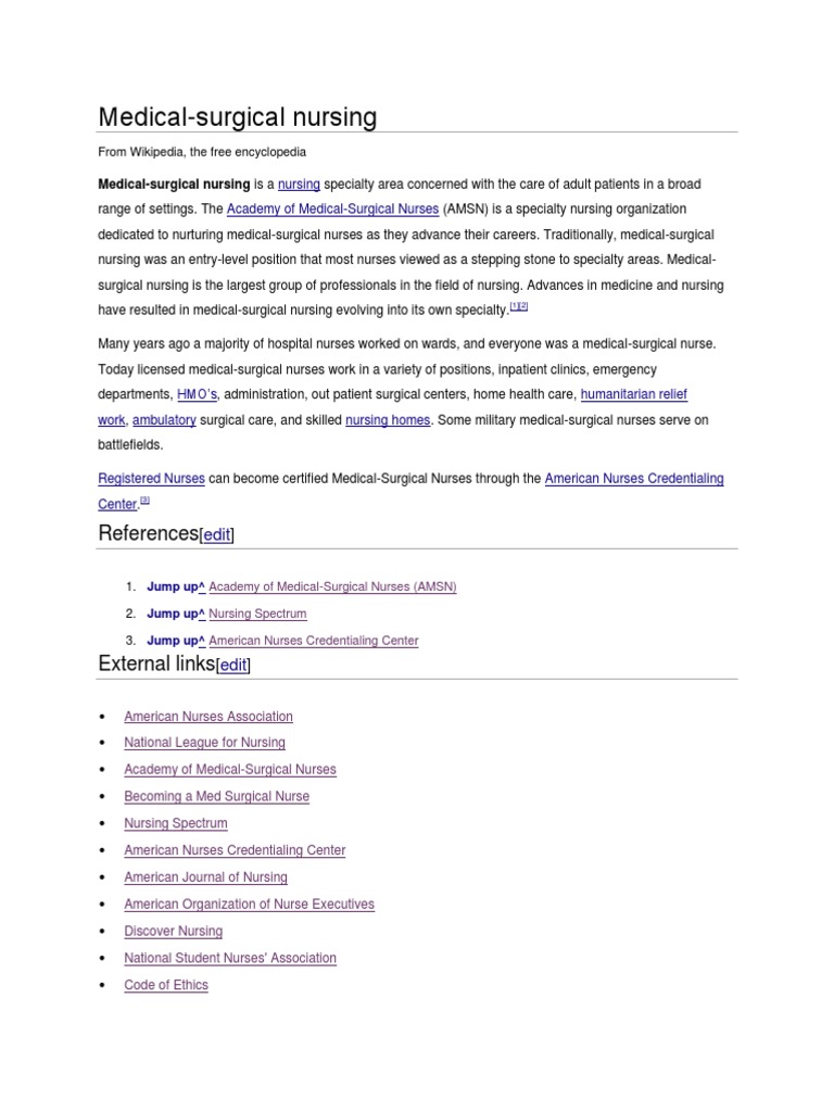 Medical-Surgical Nursing: References | PDF | Specialty (Medicine) | Nursing