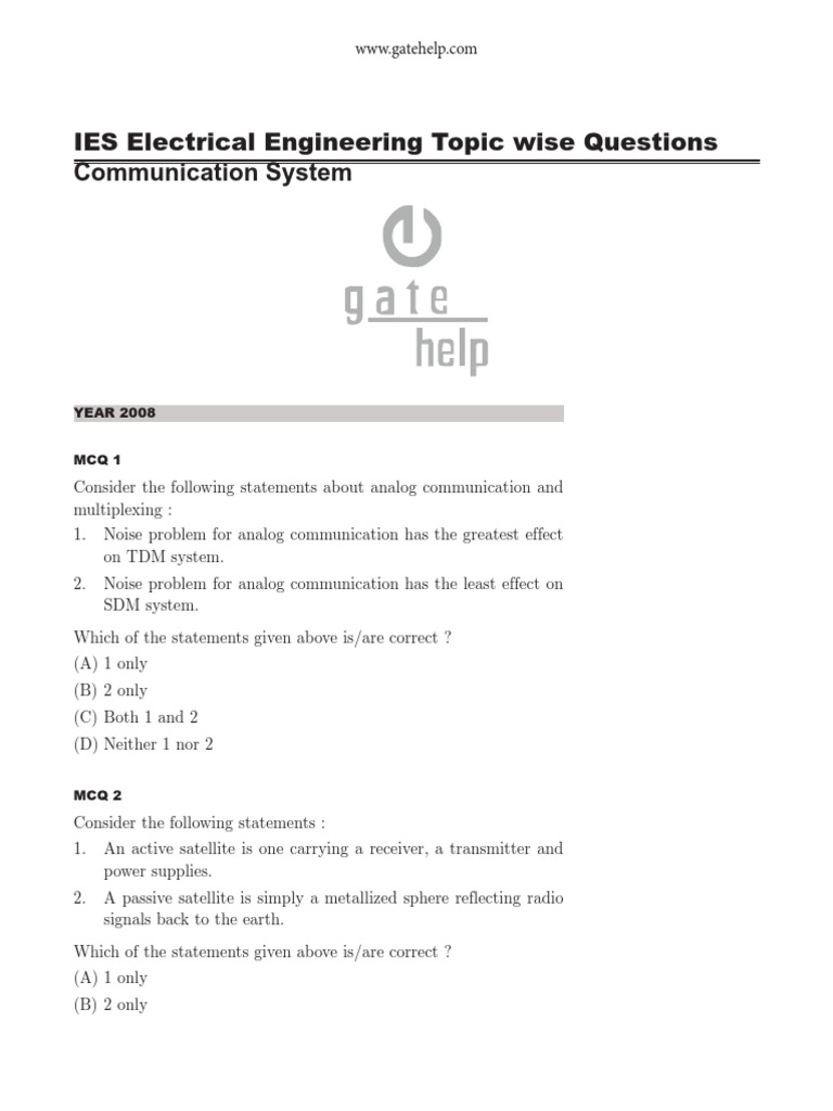IES EE Communication MCQs | PDF | Frequency Modulation | Modulation