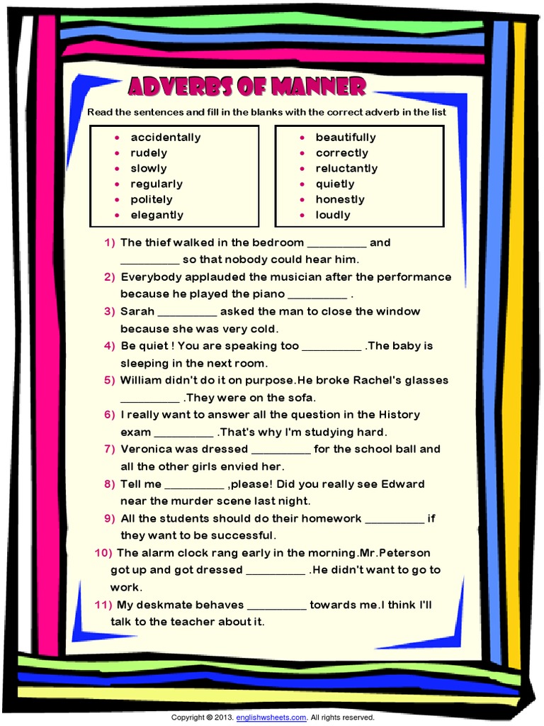 Adverbs of Manner Fill in The Blanks Worksheet | PDF