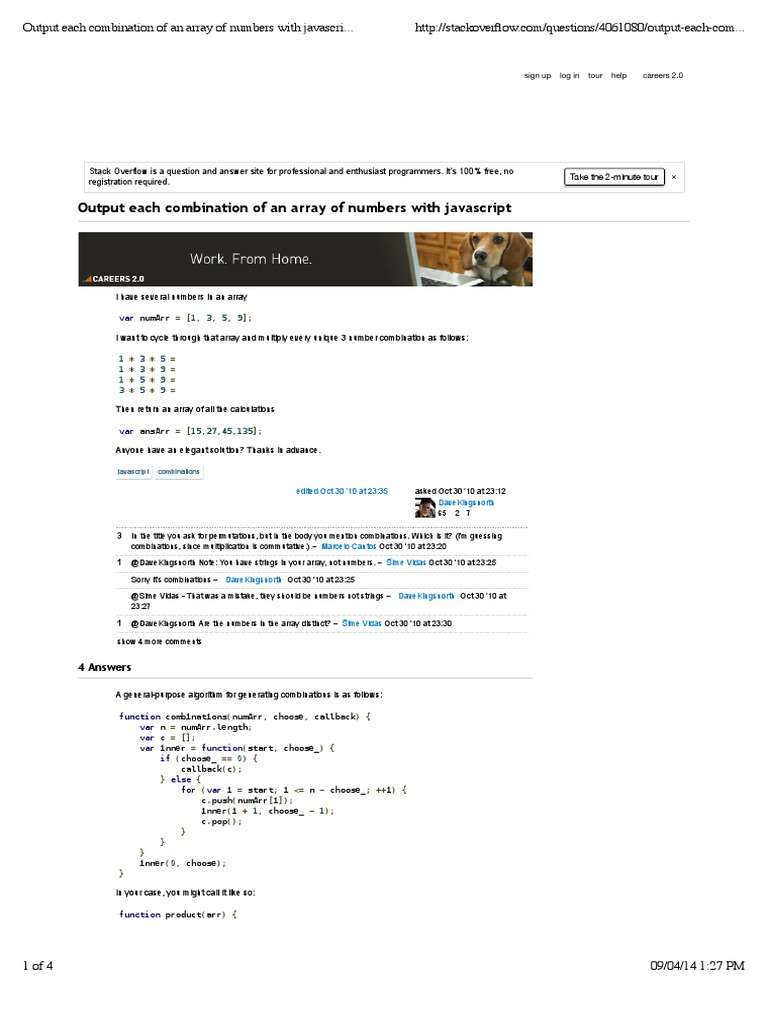 Output Each Combination of An Array of Numbers With Javascript - Stack ...