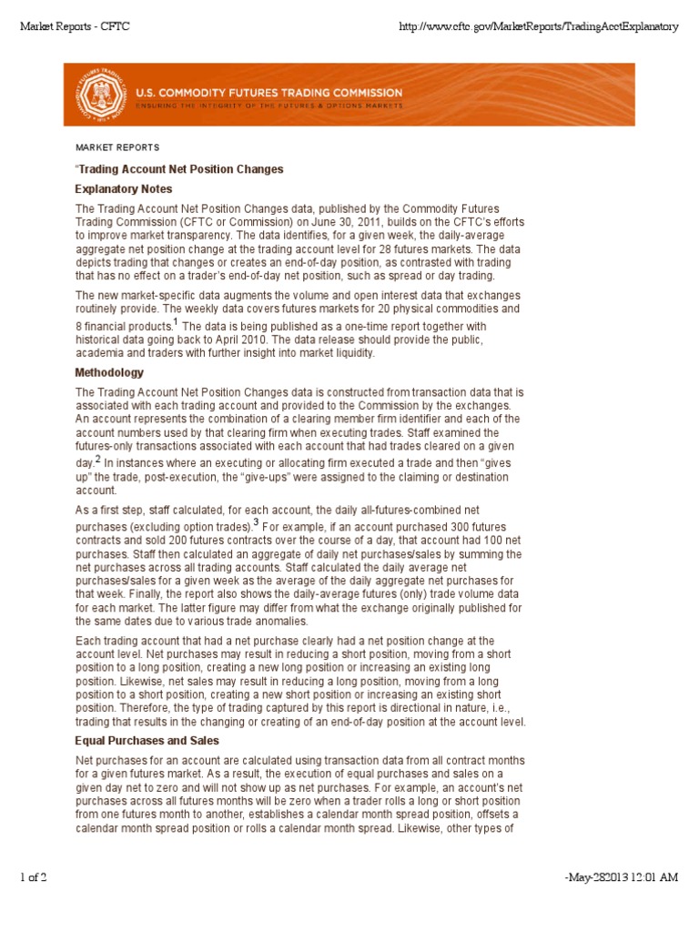 Market Reports CFTC Netposition Changes | PDF | Commodity Futures ...