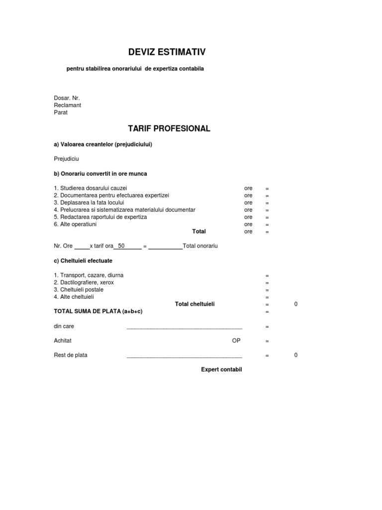 Deviz Estimativ Expertiza Judiciara Model