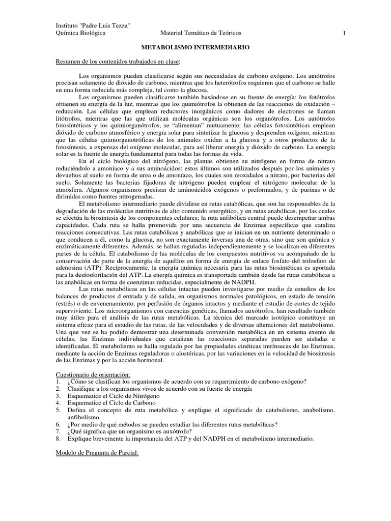 Qca. Biologica 5.27 El Metabolismo Intermediario | PDF | Glucólisis | Metabolismo