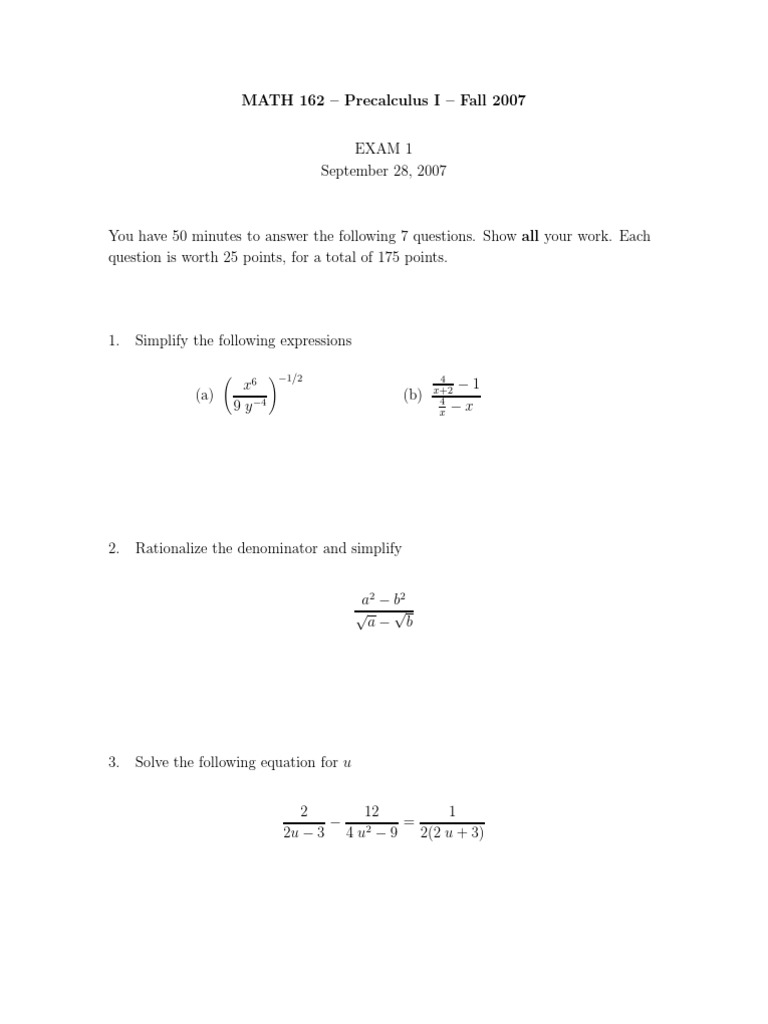 Precalculus I Practice Exam 1 | PDF