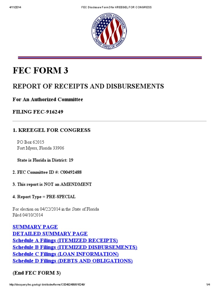 Fec Disclosure Form 3 For Kreegel For Congress | PDF