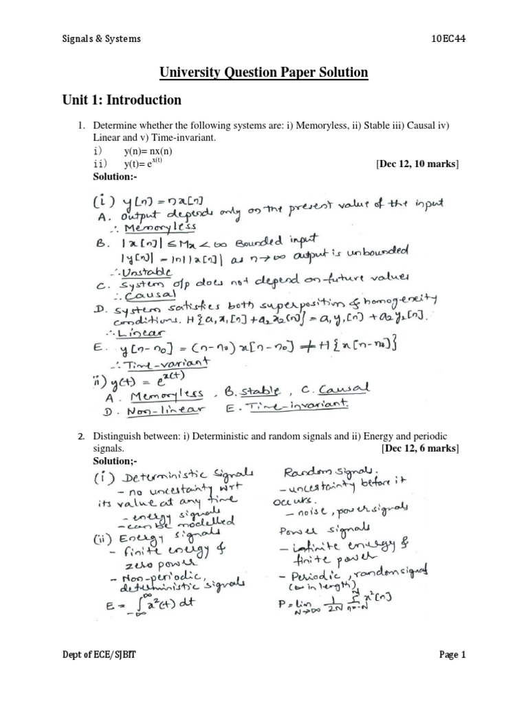 Signals and Systems Exam Solutions | PDF | Convolution | Discrete ...